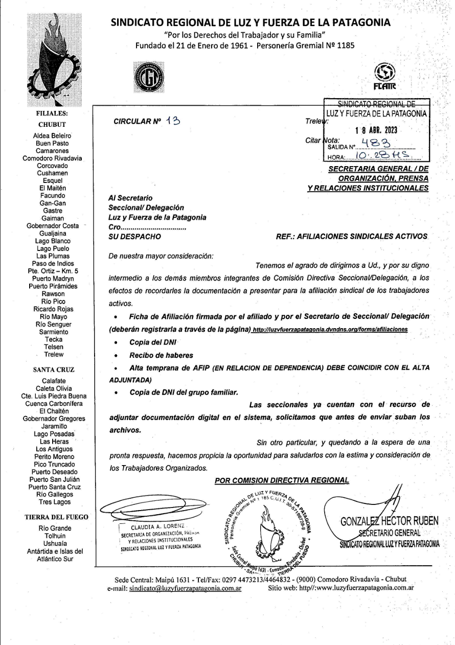 Circulares 2024 - Sindicato Regional de Luz y Fuerza de la Patagonia